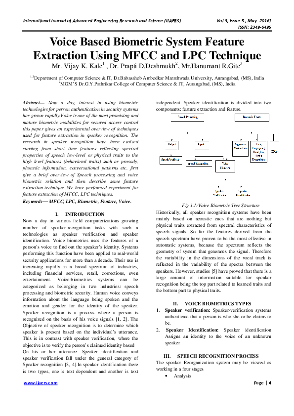 Voice Based Biometric System Feature Extraction Using Mfcc And Lpc
