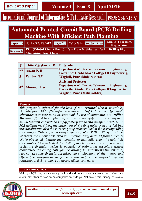 Pdf Automated Printed Circuit Board Pcb Drilling Machine With Efficient Path Planning