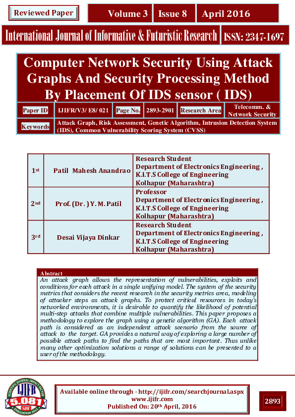 Pdf Computer Network Security Using Attack Graphs And Security Processing Method By Placement