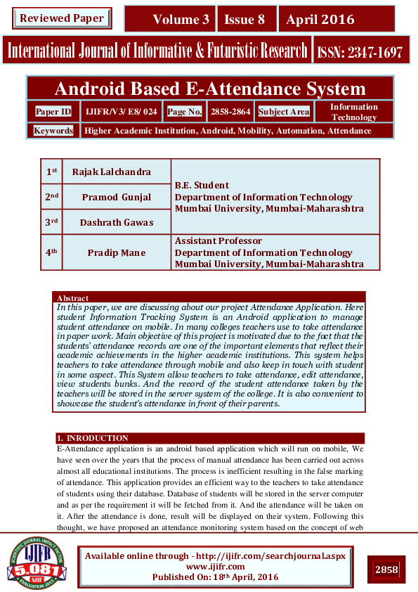 (PDF) Android Based E-Attendance System