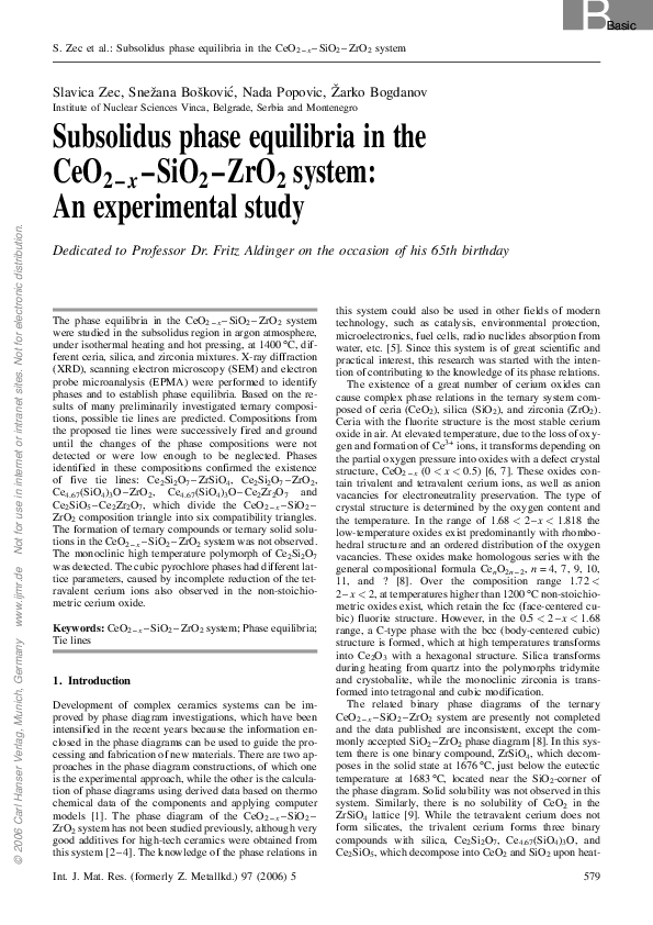 (PDF) Slavica Zec, Snežana Bošković, Nada Popović, Žarko Bogdano Subsolidus phase equilibrium in ...