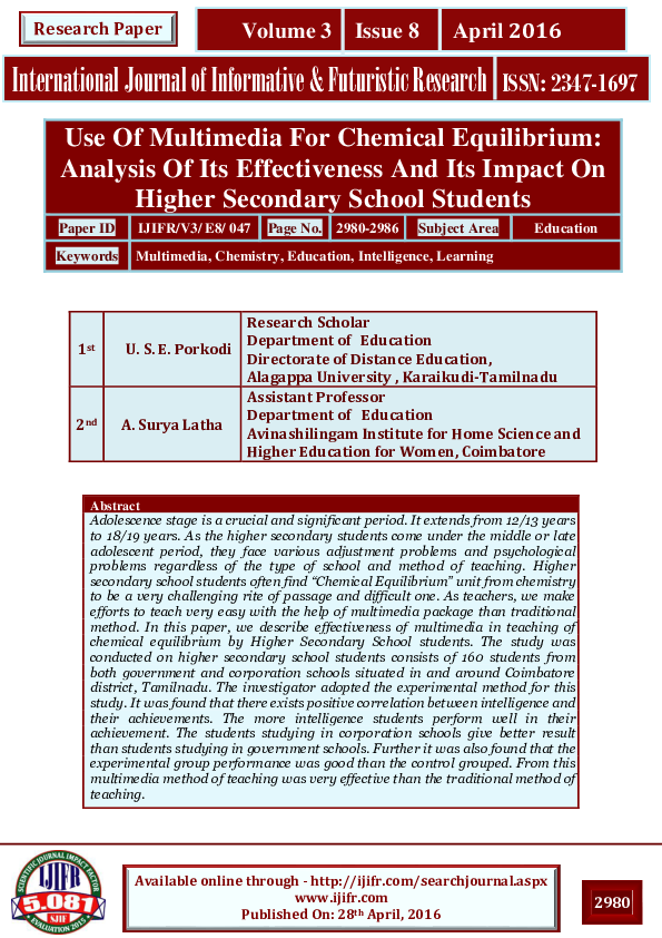 (PDF) Use Of Multimedia For Chemical Equilibrium: Analysis Of Its ...
