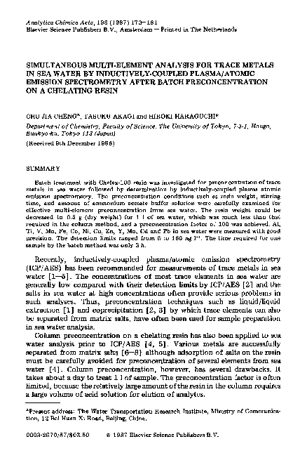 Pdf Simultaneous Multi Element Analysis For Trace Metals In Sea Water