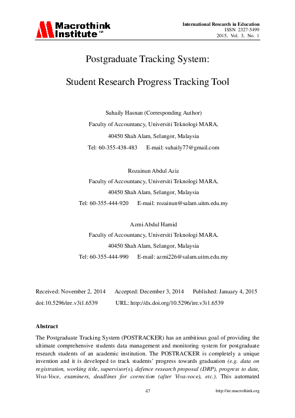 (PDF) Postgraduate Tracking System: Student Research Progress Tracking Tool