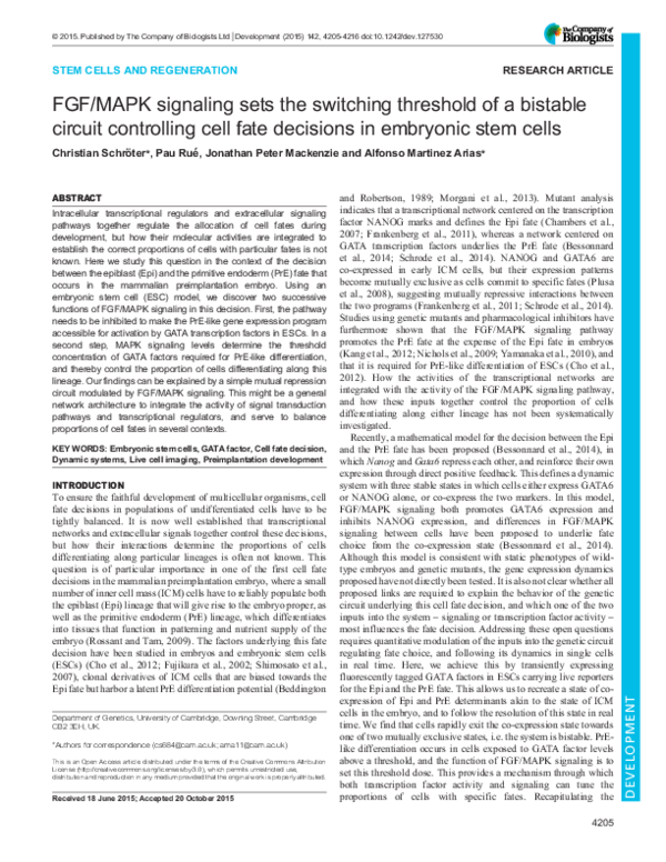 (PDF) FGF/MAPK signaling sets the switching threshold of a bistable ...