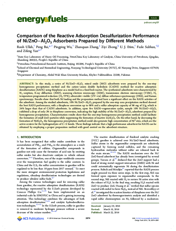 (PDF) Comparison of the Reactive Adsorption Desulfurization Performance ...