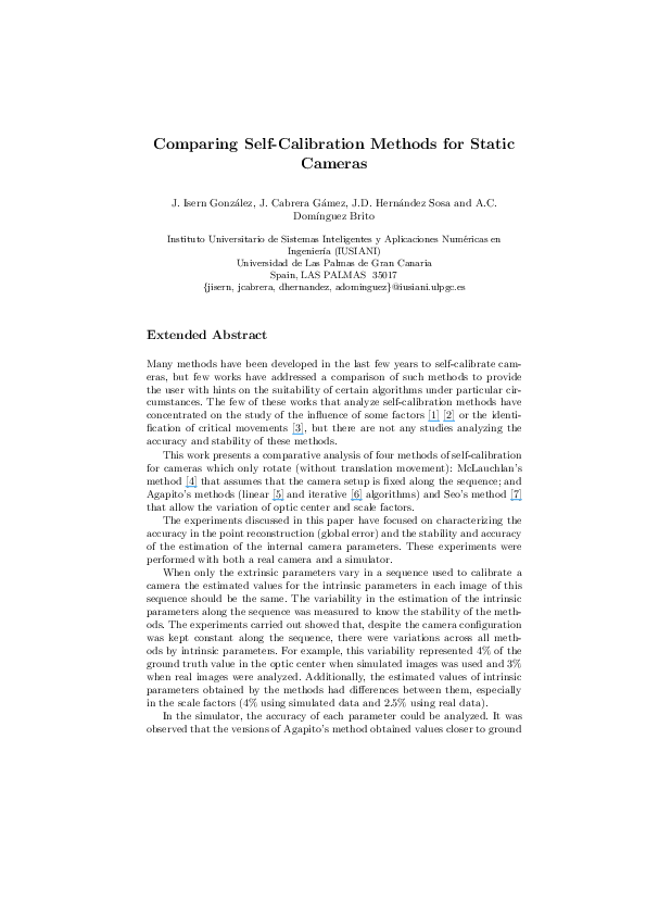 (PDF) Evaluating Self-Calibration Techniques for Cameras