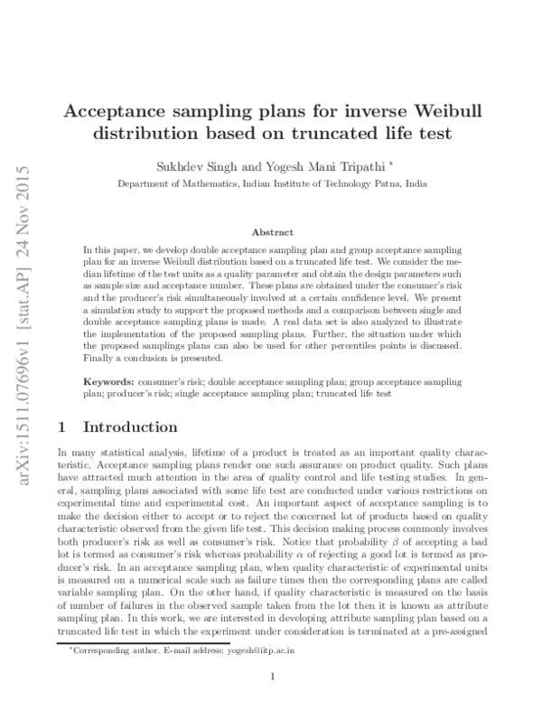 Acceptance sampling plans for inverse Weibull distribution based on ...