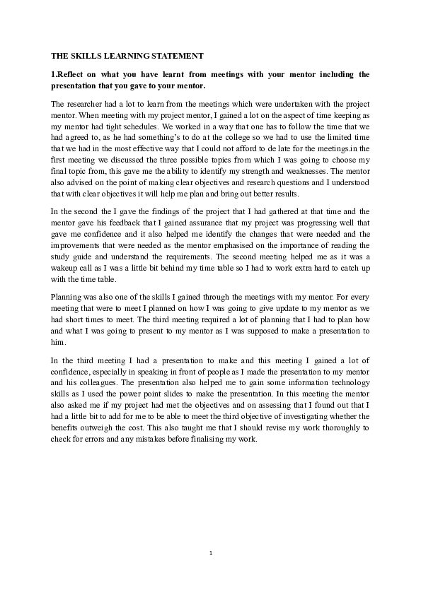 (DOC) THE SKILLS LEARNING STATEMENT 1.Reflect on what you have learnt ...