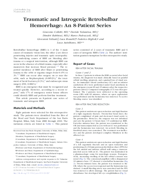 (PDF) Traumatic and Iatrogenic Retrobulbar Hemorrhage: An 8-Patient Series