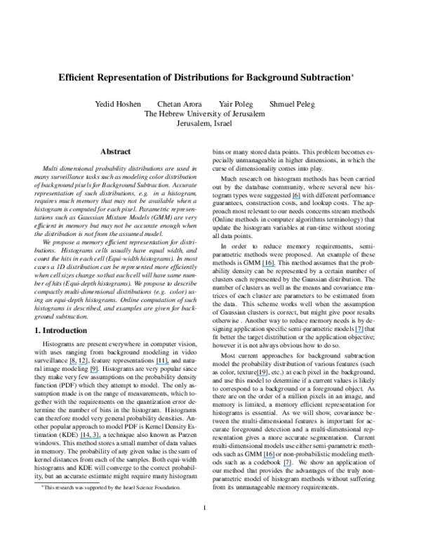 (PDF) Efficient representation of distributions for background subtraction