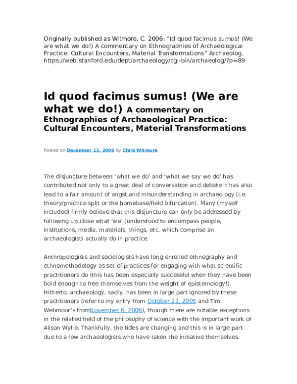 (DOC) Id quod facimus sumus! (We are what we do!) A commentary on ...