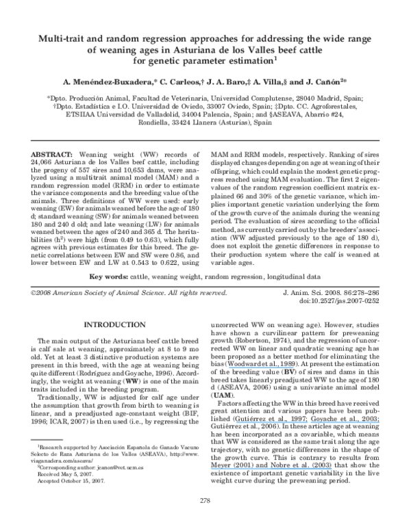 Pdf Multi Trait And Random Regression Approaches For Addressing The Wide Range Of Weaning Ages