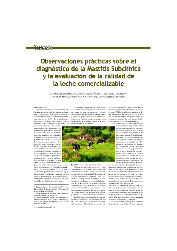 (PDF) Observaciones prácticas sobre el diagnóstico de la mastitis subclínica y la evaluación de ...