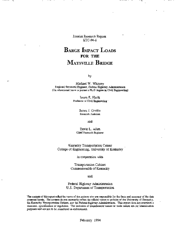 (PDF) Barge Impact Loads for the Maysville Bridge