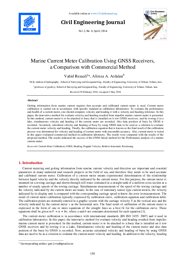 (PDF) Marine Current Meter Calibration Using GNSS Receivers, a ...