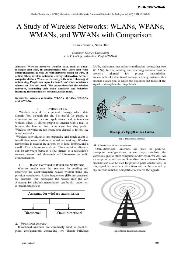 (PDF) A Study of Wireless Networks: WLANs, WPANs, WMANs, and WWANs with ...