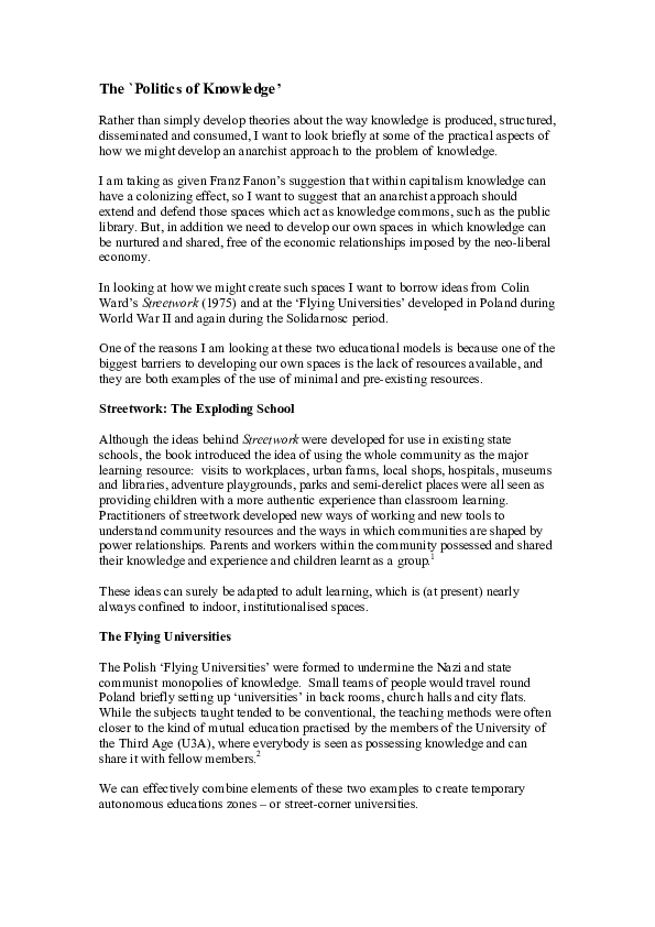 (PDF) The Politics of Knowledge