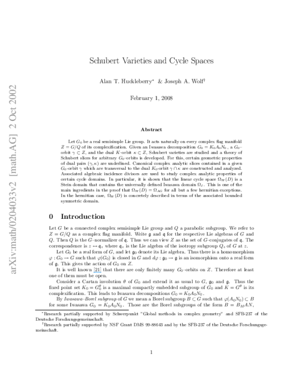 Pdf Schubert Varieties And Cycle Spaces