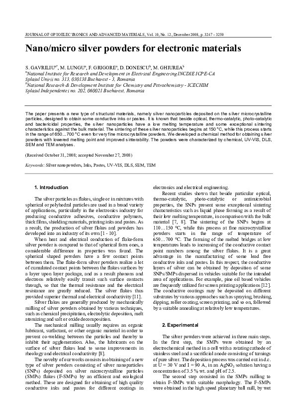 (PDF) Nano/micro silver powders for electronic materials