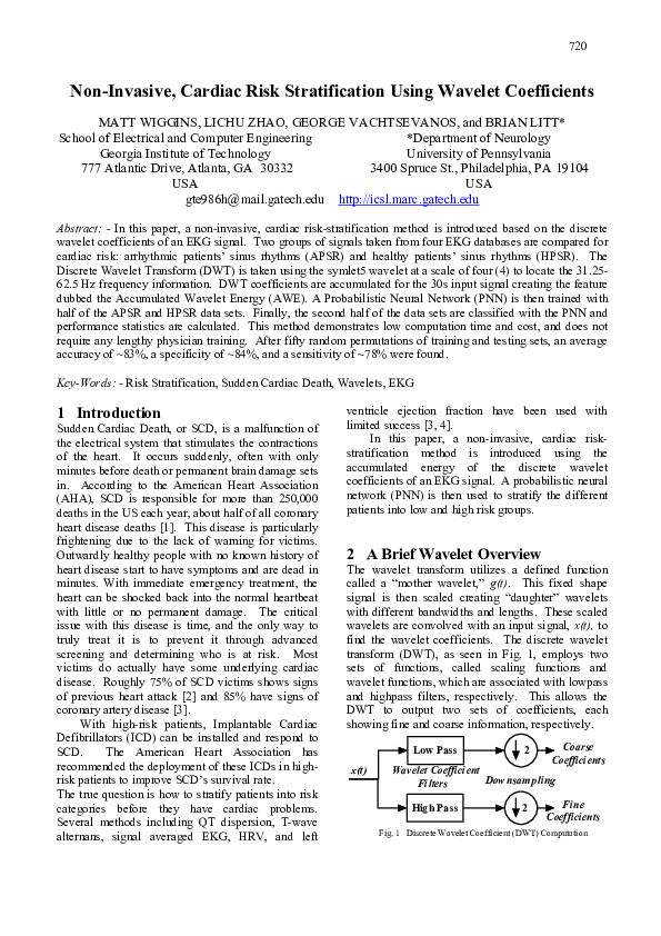 (PDF) Non-Invasive, Cardiac Risk Stratification Using Wavelet Coefficients