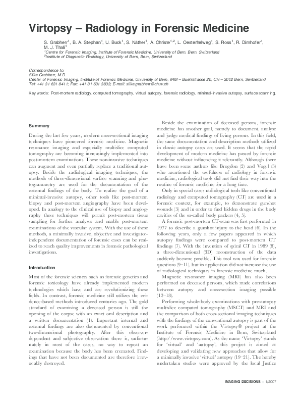 (PDF) Virtopsy ? Radiology in Forensic Medicine