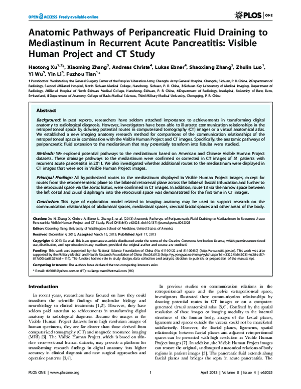 (PDF) Anatomic Pathways of Peripancreatic Fluid Draining to Mediastinum ...