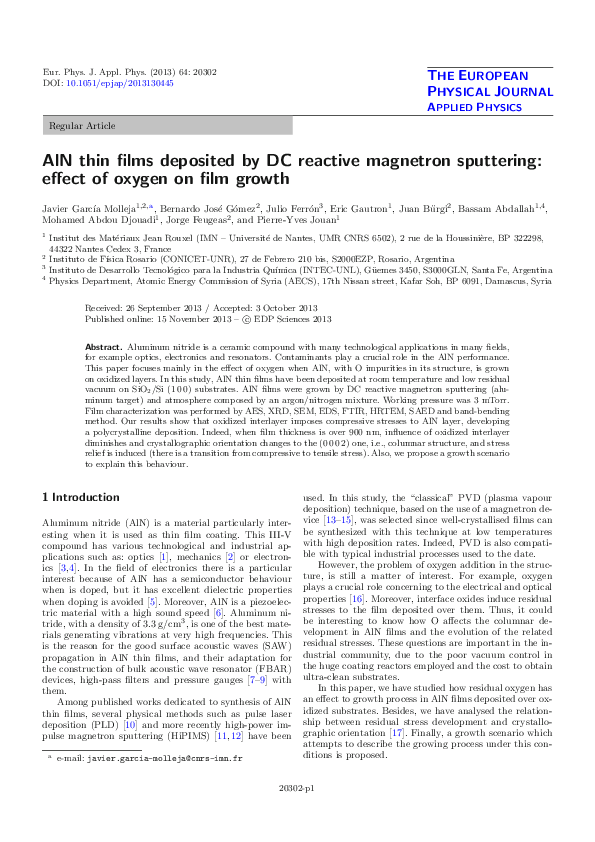(PDF) AlN thin films deposited by DC reactive magnetron sputtering ...