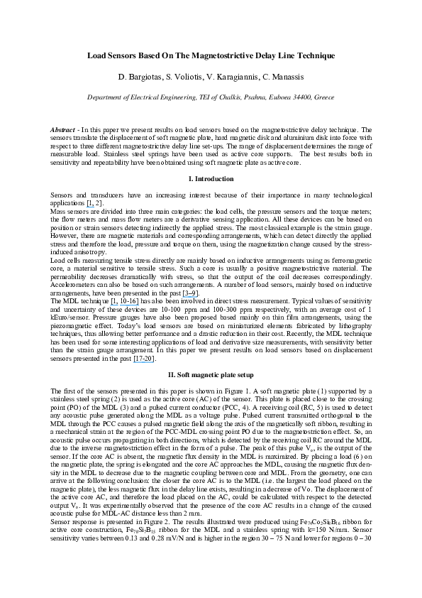 Pdf Load Sensors Based On The Magnetostrictive Delay Line Technique