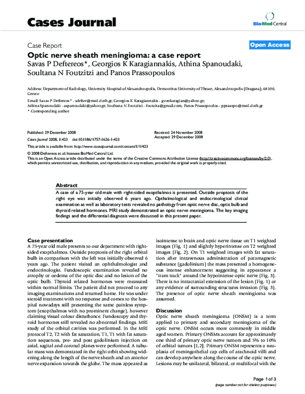 (PDF) Optic nerve sheath meningioma: a case report