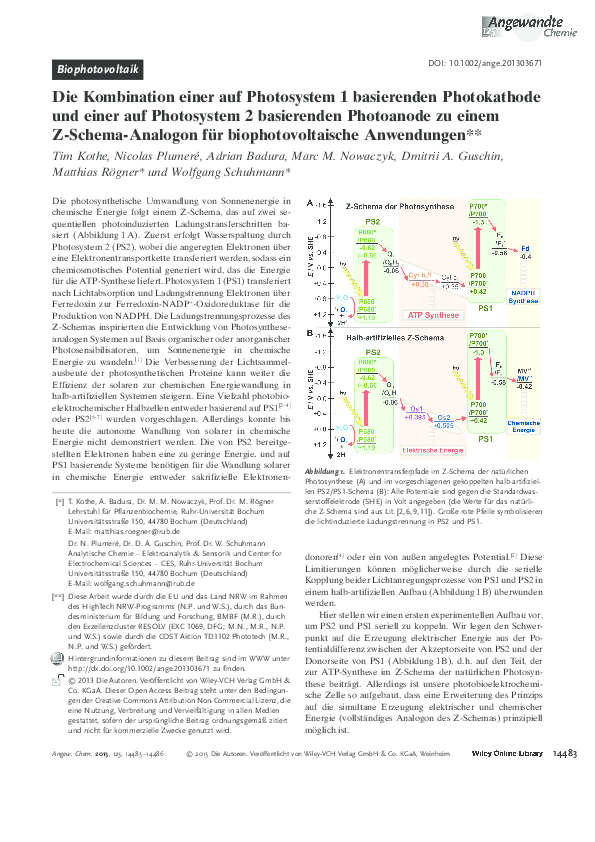 (PDF) Die Kombination einer auf Photosystem 1 basierenden Photokathode ...