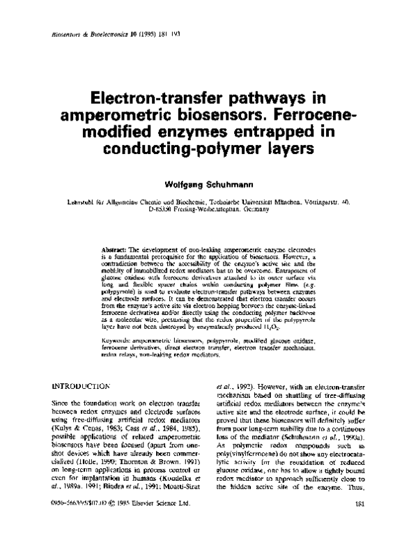 (PDF) Electron-transfer pathways in amperometric biosensors. Ferrocene ...