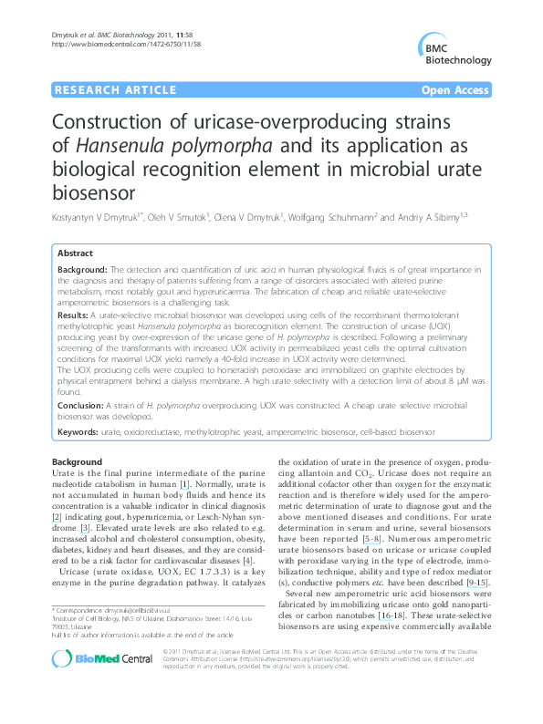 (PDF) Construction of uricase-overproducing strains of Hansenula ...