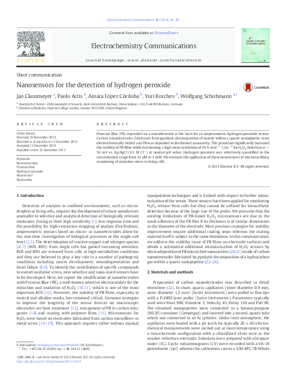 (PDF) Nanosensors for the detection of hydrogen peroxide