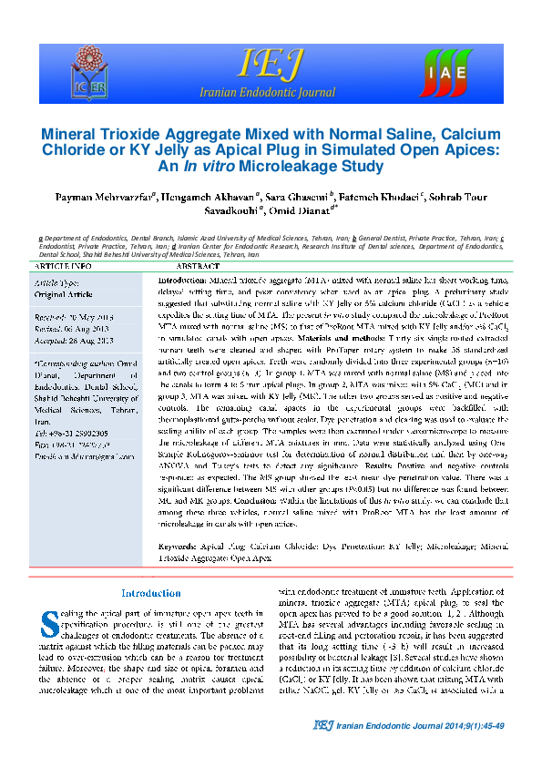 (PDF) Mineral Trioxide Aggregate Mixed with Normal Saline, Calcium ...