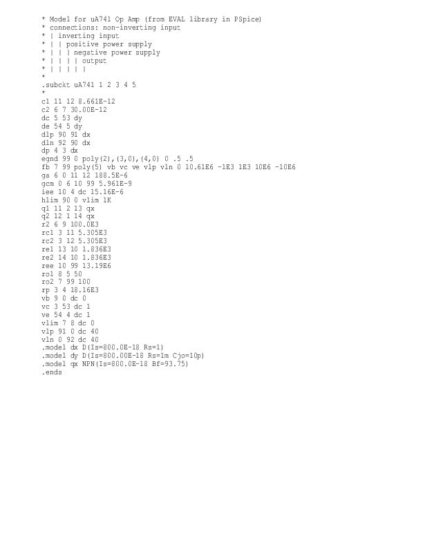 Model for uA741 Op Amp (from EVAL library in PSpice | Melih Gülbay ...