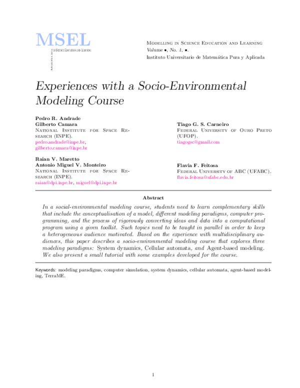 (PDF) Experiences with a Socio-Environmental Modeling Course