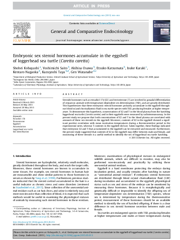 (PDF) Embryonic sex steroid hormones accumulate in the eggshell of ...