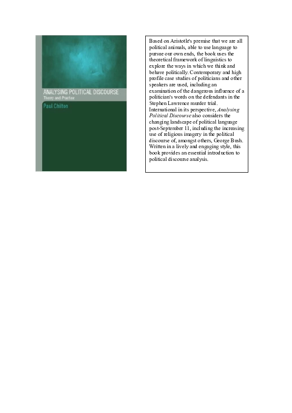 (DOC) Analysing Political Discourse Theory and Practice, London ...