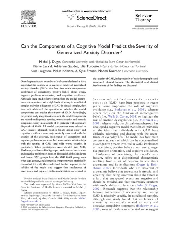 (PDF) Can the Components of a Cognitive Model Predict the Severity of ...