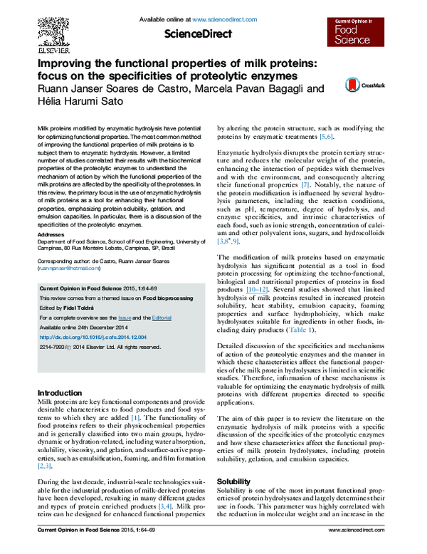 (PDF) Improving the functional properties of milk proteins: focus on ...