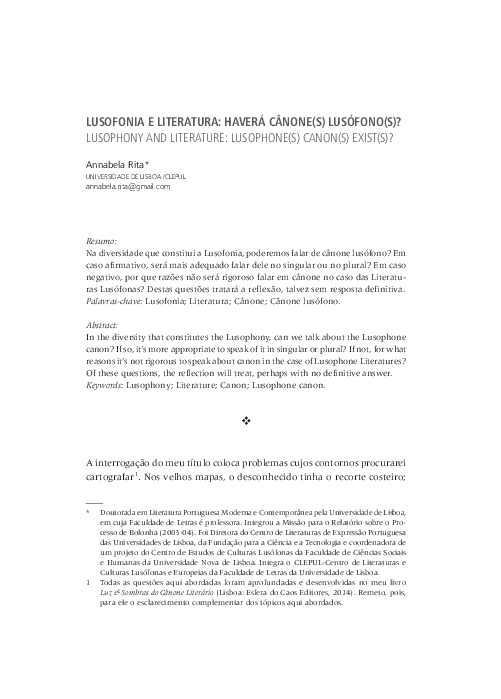 (PDF) LUSOFONIA E LITERATURA: HAVERÁ CÂNONE(S) LUSÓFONO(S)? LUSOPHONY ...
