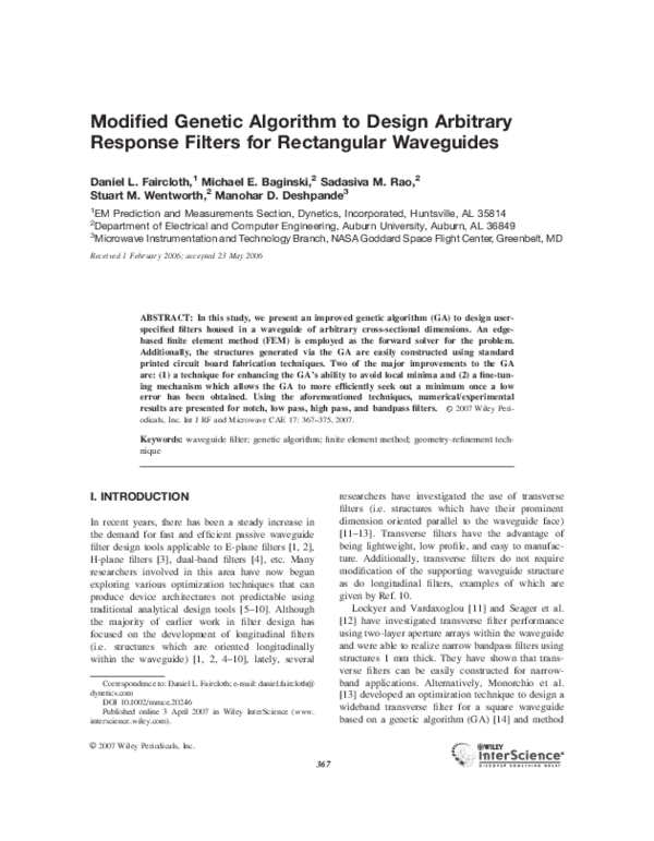 Pdf Modified Genetic Algorithm To Design Arbitrary Response Filters