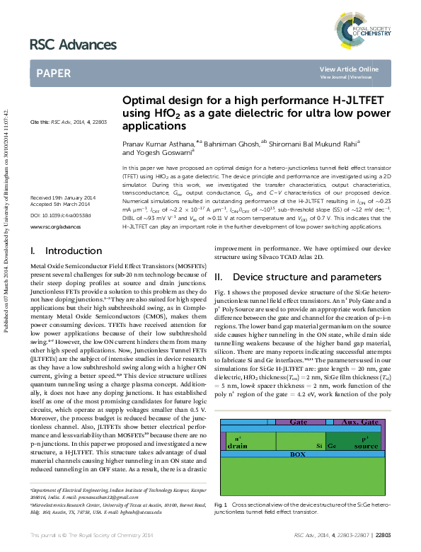 (PDF) High Performance H-JLTFET Design for Low Power