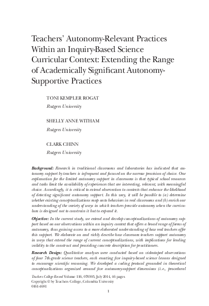 (PDF) Teachers' Autonomy-Relevant Practices Within an Inquiry-Based ...