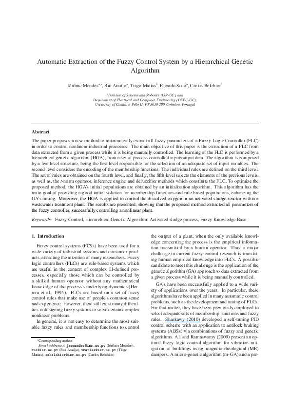 (PDF) Automatic extraction of the fuzzy control system by a hierarchical genetic algorithm