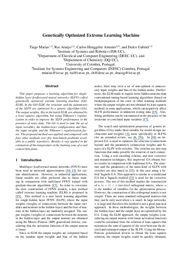 (PDF) Genetically optimized extreme learning machine | Rui Araújo ...