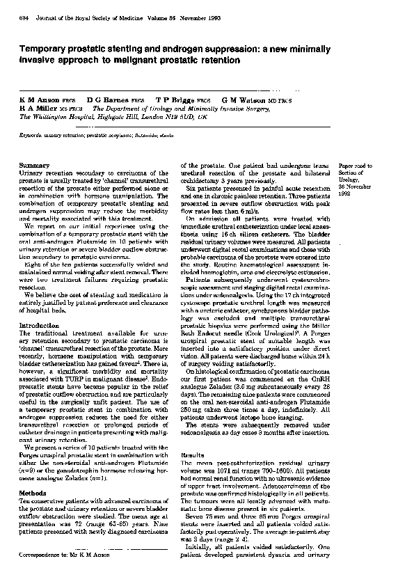 (PDF) Temporary prostatic stenting and androgen suppression: a new ...