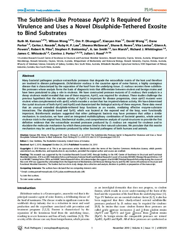 (PDF) The Subtilisin-Like Protease AprV2 Is Required for Virulence and ...