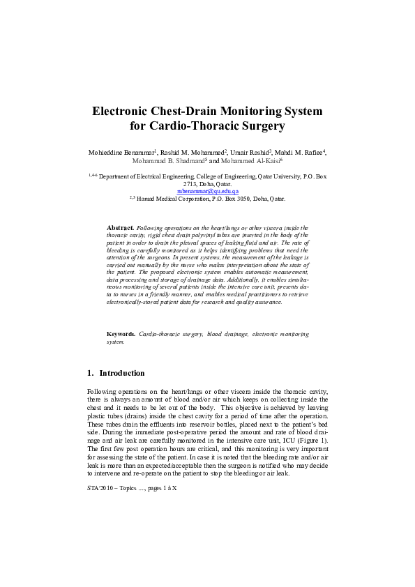 (PDF) Electronic Chest-Drain Monitoring System for Cardio-Thoracic Surgery